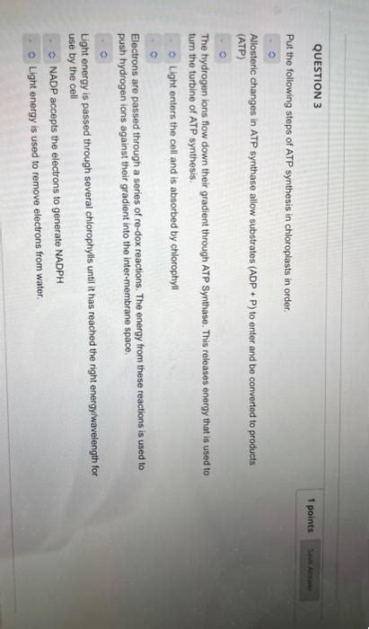 Solved Put The Following Steps Of Atp Synthesis In