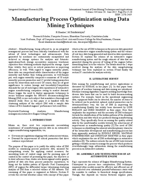 manufacturing process optimization using data mining techniques pdf