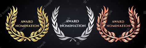 금 은 청동 월계관 우승자 레이블 검정색 배경의 잎 기호 승리 세트 프리미엄 벡터