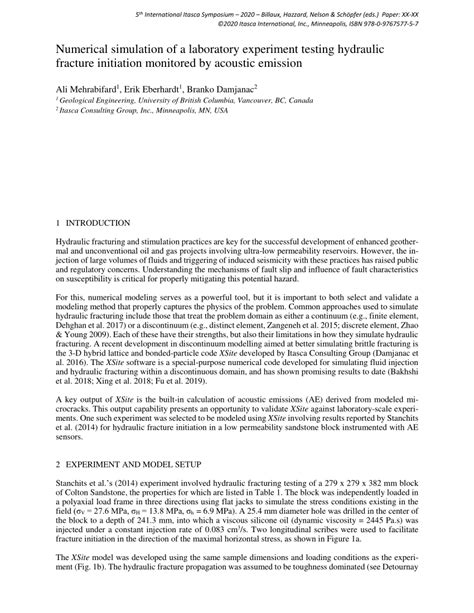 Pdf Numerical Simulation Of A Laboratory Experiment Testing Hydraulic Fracture Initiation
