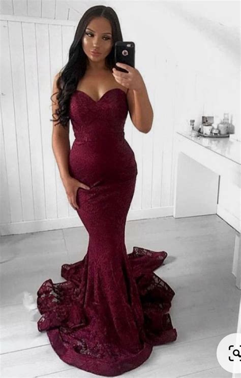 Burgundy Lace Evening Dressmermaid Strapless Lace Prom Gownwedding