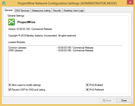 Opening The Projectwise Network Configuration Settings Dialog
