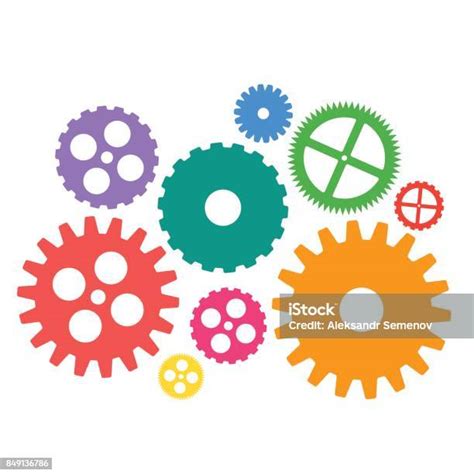 기어 아이콘 설정합니다 기계 장비 컬렉션 플랫 디자인입니다 벡터 일러스트 레이 션 개체 그룹에 대한 스톡 벡터 아트 및 기타 이미지 개체 그룹 공장 산업 건물 공학