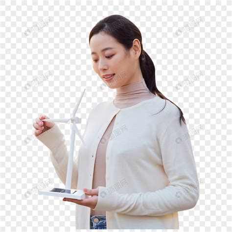 태양 풍차 모델을 들고 젊은 여자 Png 일러스트 무료 다운로드 Lovepik