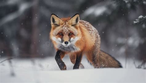 Red Fox Looking Cute In Snowy Forest Generated By Ai Stock Illustration