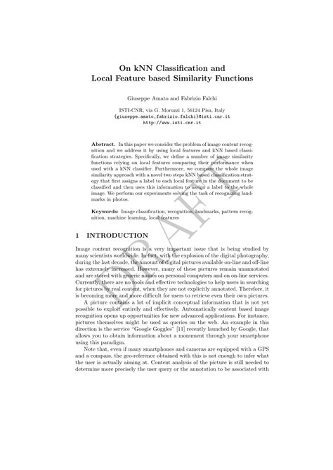 Pdf On Knn Classification And Local Feature Based Similarity Functions
