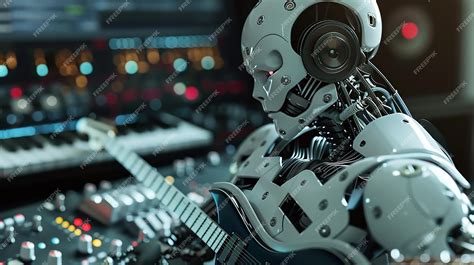 Ai Music Composer With Robot Playing Instruments Premium Ai Generated Image