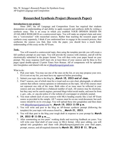 Synthesis Essay Thesis Template