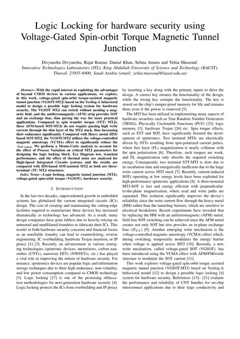 Pdf Logic Locking For Hardware Security Using Voltage Gated Spin