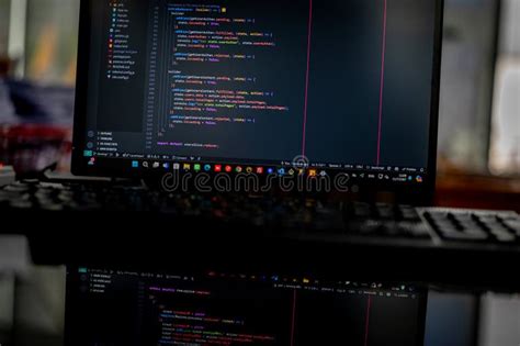 javascript programming language code in text editor stock image