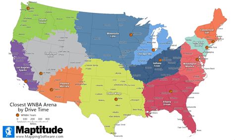 Maptitude Map Closest Wnba Team By Drive Time 2024