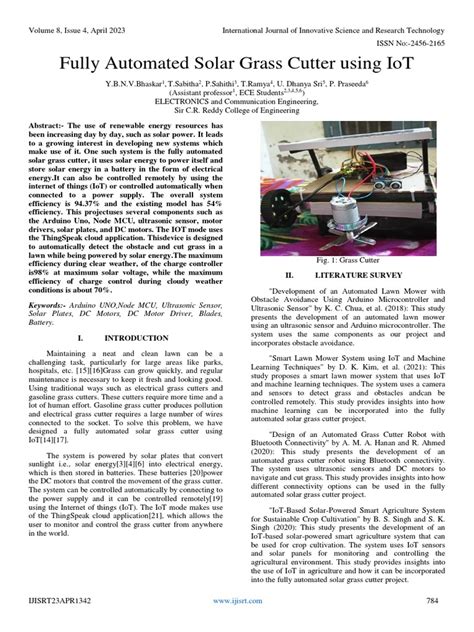 Fully Automated Solar Grass Cutter Using Iot Pdf Internet Of Things Arduino