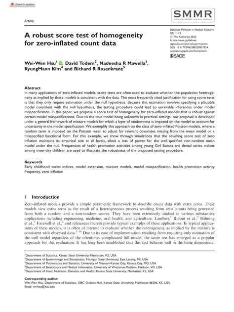 Pdf A Robust Score Test Of Homogeneity For Zero Inflated Count Data