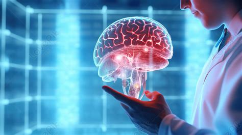 디지털 뇌 스캔 흐린 배경에서 의사와 홀로그램 이미지의 3d 렌더링 로그 배경 홀로 배경 미지의 배경 이미지 Hd 로그