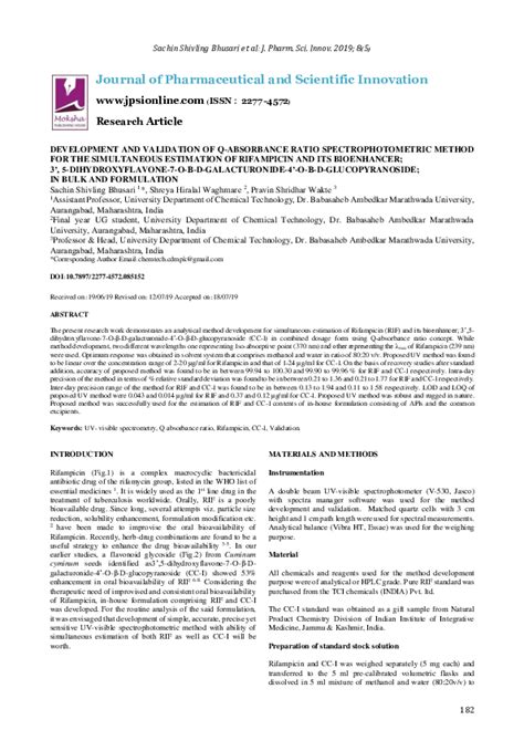 Pdf Development And Validation Of Q Absorbance Ratio Spectrophotometric Method For The