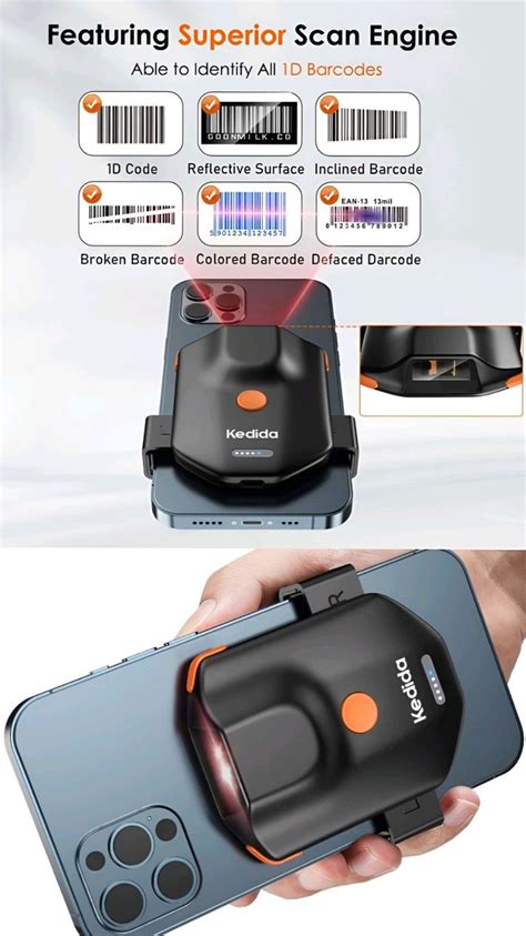 1d Bluetooth Barcode Scanner Kedida Portable Back Clip Wireless Bar