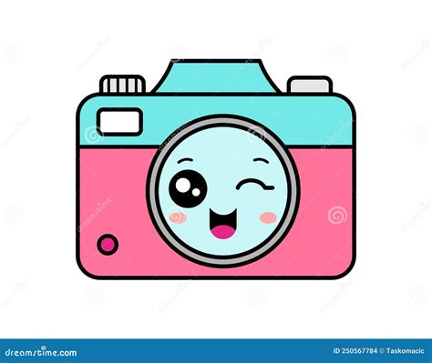 Cute Kawaii Camera Smiling And Winking Cartoon Character Photographic Equipment Vector