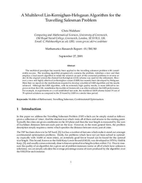 Pdf A Multilevel Lin Kernighan Helsgaun Algorithm For The Travelling