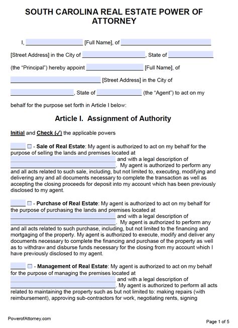 Free South Carolina Power Of Attorney Forms Pdf Templates