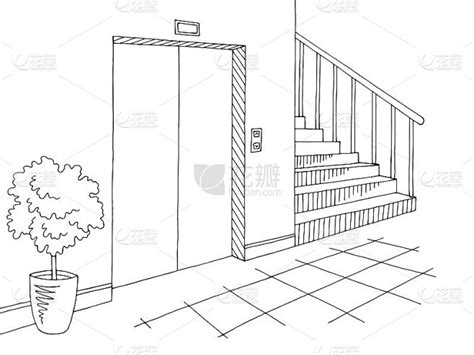 走廊图形黑白室内草图插图矢量