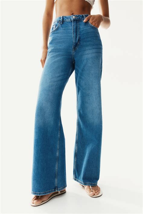 Womens Denim Blue Wide Ultra High Jeans Handm Us