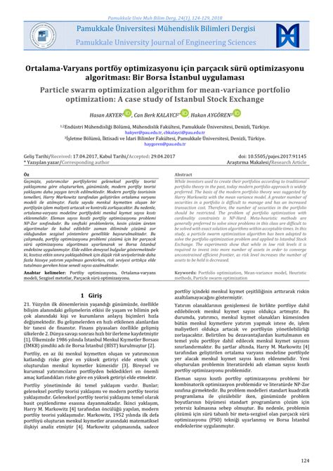Pdf Particle Swarm Optimization Algorithm For Mean Variance Portfolio Optimization A Case
