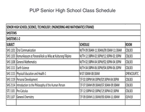 Doc Pup Senior High School Class Schedule
