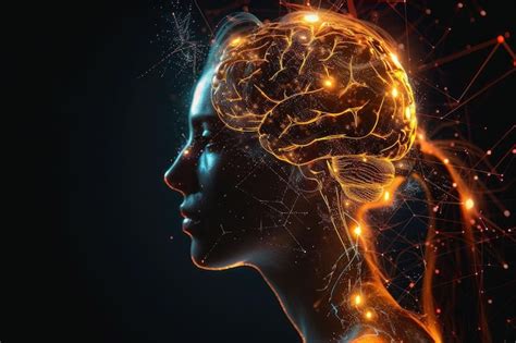 Abstract Representation Of A Human Brain Illuminated With Bright Neural Connections In A Profile