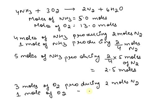solved ammonia gas and oxygen gas react to form nitrogen gas and water