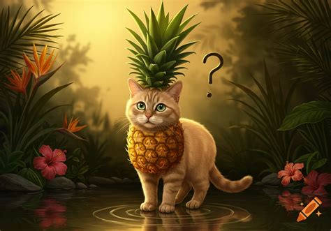 A Cute Calico Kitten Peeking From Behind A Large Pineapple On A Wooden