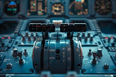 Airplane Thrust Levers In Focus In A Cockpit