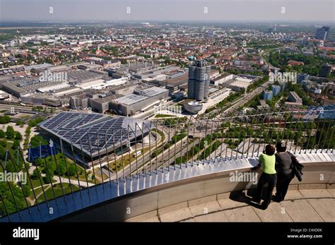 BMW building and BMW Welt seen from the Olympiaturm - Munich, Germany ...