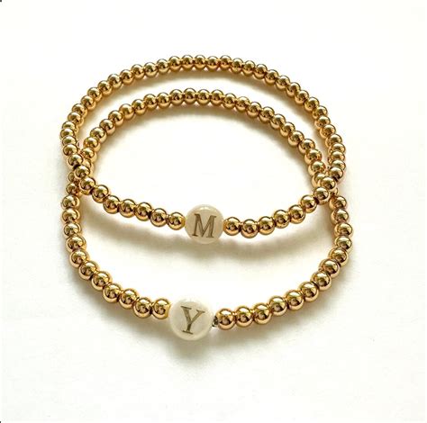 Pearl Shell Initial Bracelets Gold Initial Bracelet Personalized
