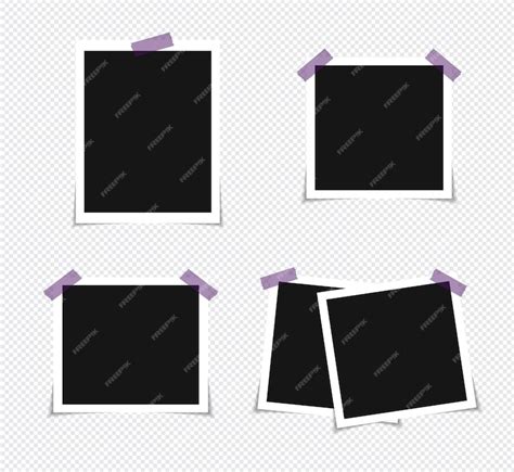 투명 한 배경에 고립 된 스티커 테이프에 사진 프레임 세트 프리미엄 벡터