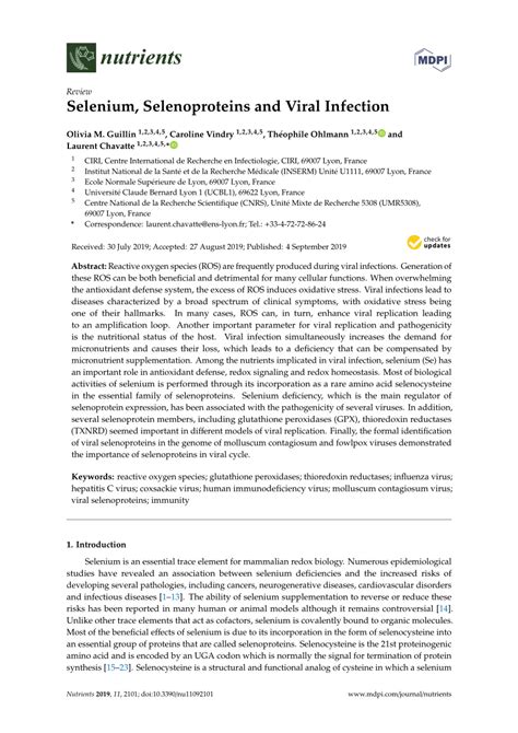 Pdf Selenium Selenoproteins And Viral Infection