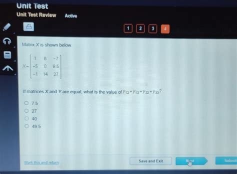 solved unit test unit test review active 1 2 4 matrix x is shown