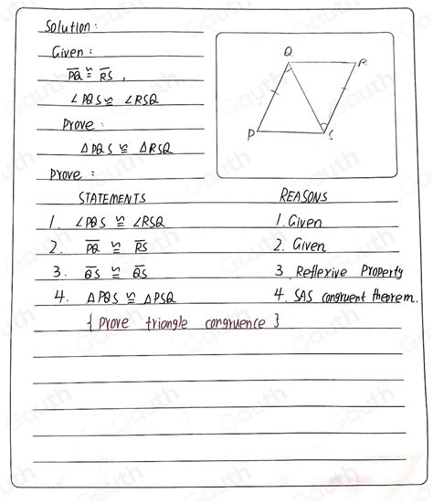 solved 2 given overline pq≌ overline rs ∠ pqs≌ ∠ rsq prove delta