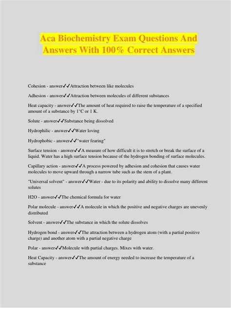 Aca Biochemistry Exam Questions And Answers With 100 Correct Answers Acas Stuvia Us