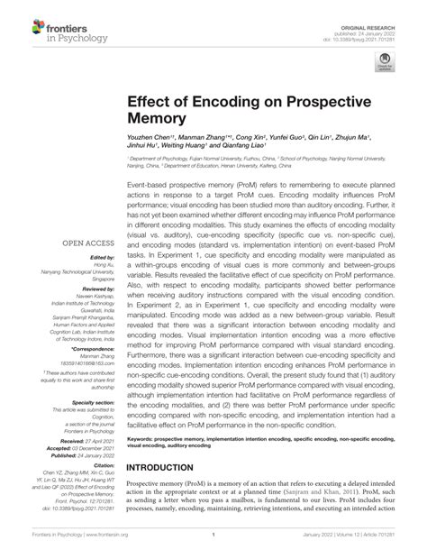 Full Article Effect Of Encoding On Prospective Memory