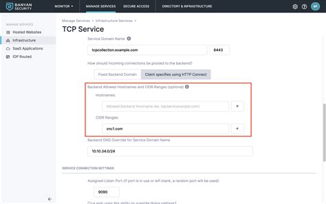 Tunnelling To A Collection Of Tcp Services Sonicwall Cloud Secure Edge Documentation
