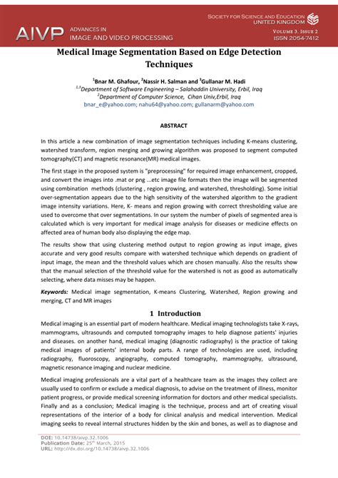 PDF Medical Image Segmentation Based On Edge Detection Techniques