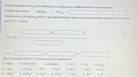 Answered Write The Equation For Keq For The Following As A Kunduz
