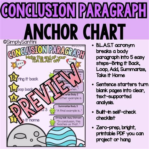 Tda Anchor Chart Conclusion Paragraph Grades 3 5 By Simply Santini