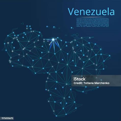 베네수엘라 통신 네트워크지도 별과 공간의 형태로 포인트와 모양으로 구성된 도시 또는 인구 밀도의 형태로 조명글로벌지도의 벡터
