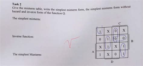 Solved Task 2give The Minterm Table Write The Simplest