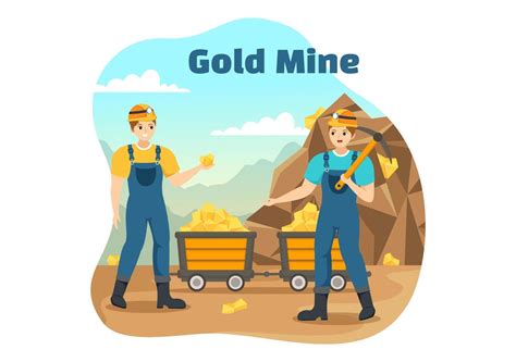 Gold Mine Illustration With Mining Industry Activity For Treasure Pile