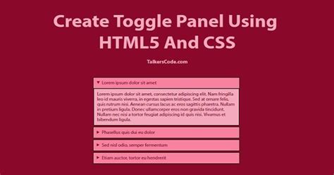 Create Toggle Panel Using HTML And CSS