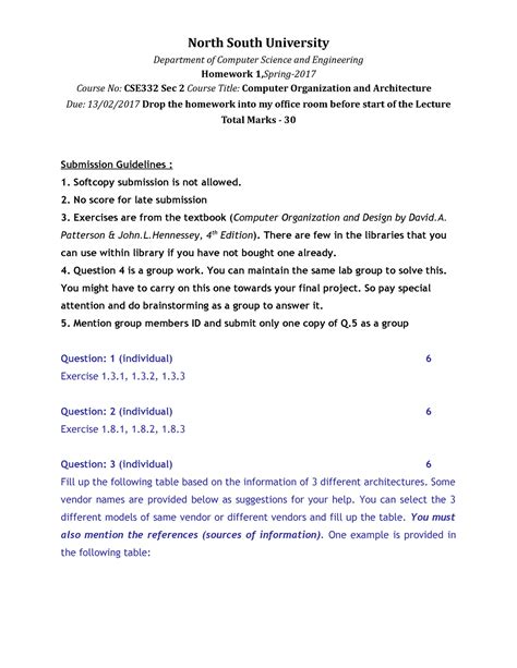 HW 1 Sec 2 CSE332 Homework Problem North South University Department Of Computer Science And