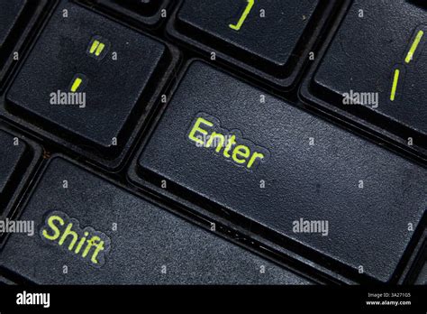 Black Keyboard With Enter Keys In Green Color High Detail Macro Photo Of Keyboard Keys Stock