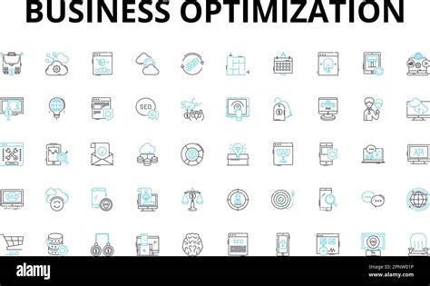 Business Optimization Linear Icons Set Efficiency Productivity Profitability Streamlining